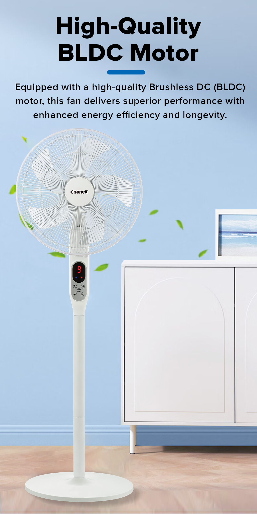 Cornell DC Motor Stand Fan, Convertible Height and Energy Saving ...