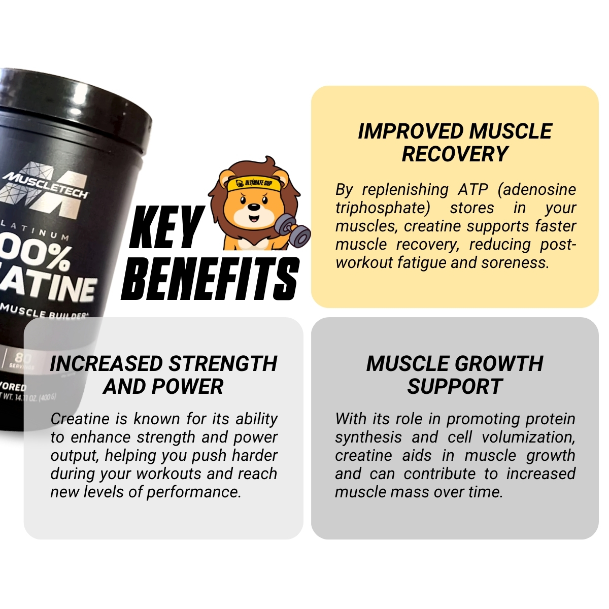 Muscletech, Platinum 100% Creatine, Essential Series, Strength & Muscle ...