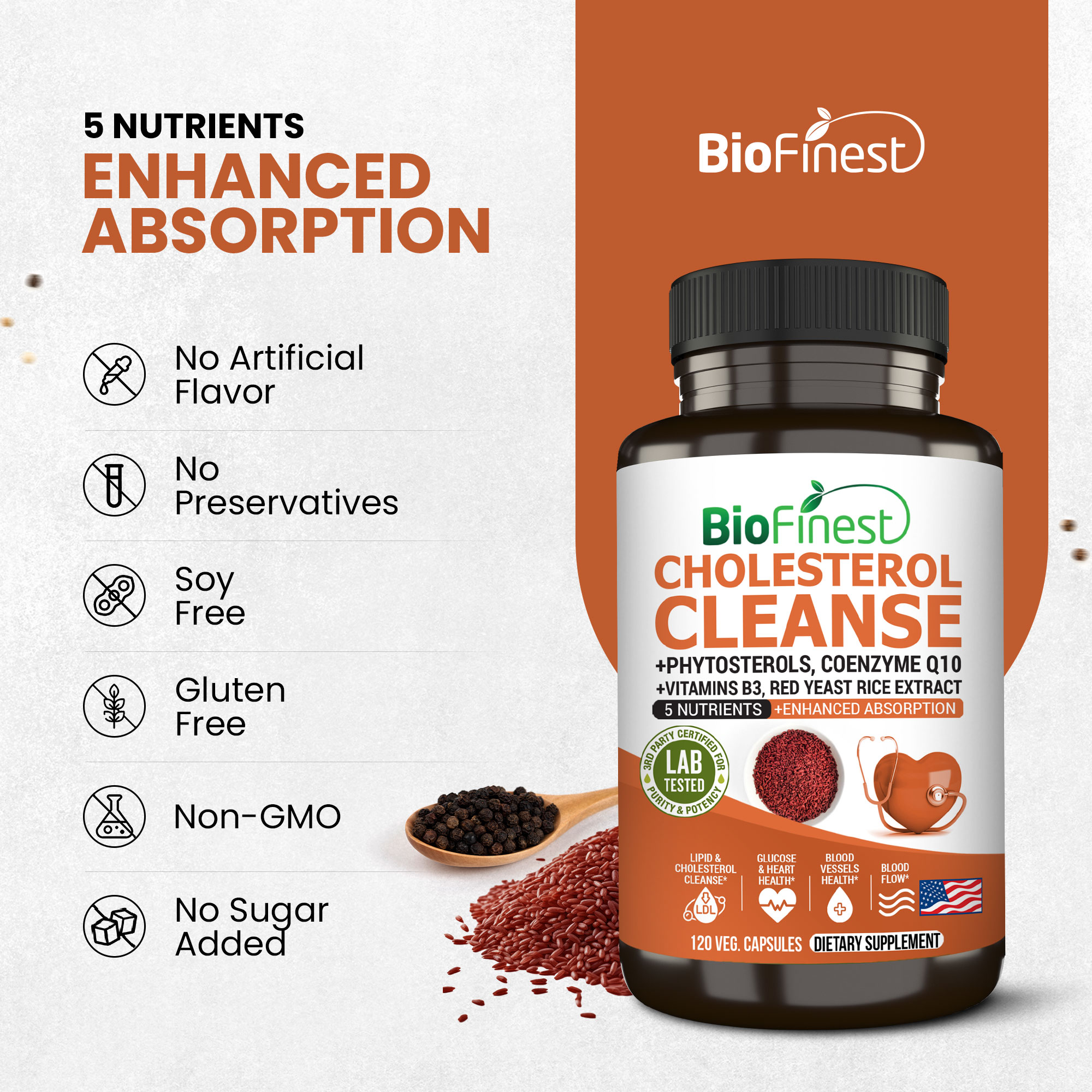 Biofinest Cholesterol Cleanse Supplement - Red Yeast Rice CoQ10 Lower ...