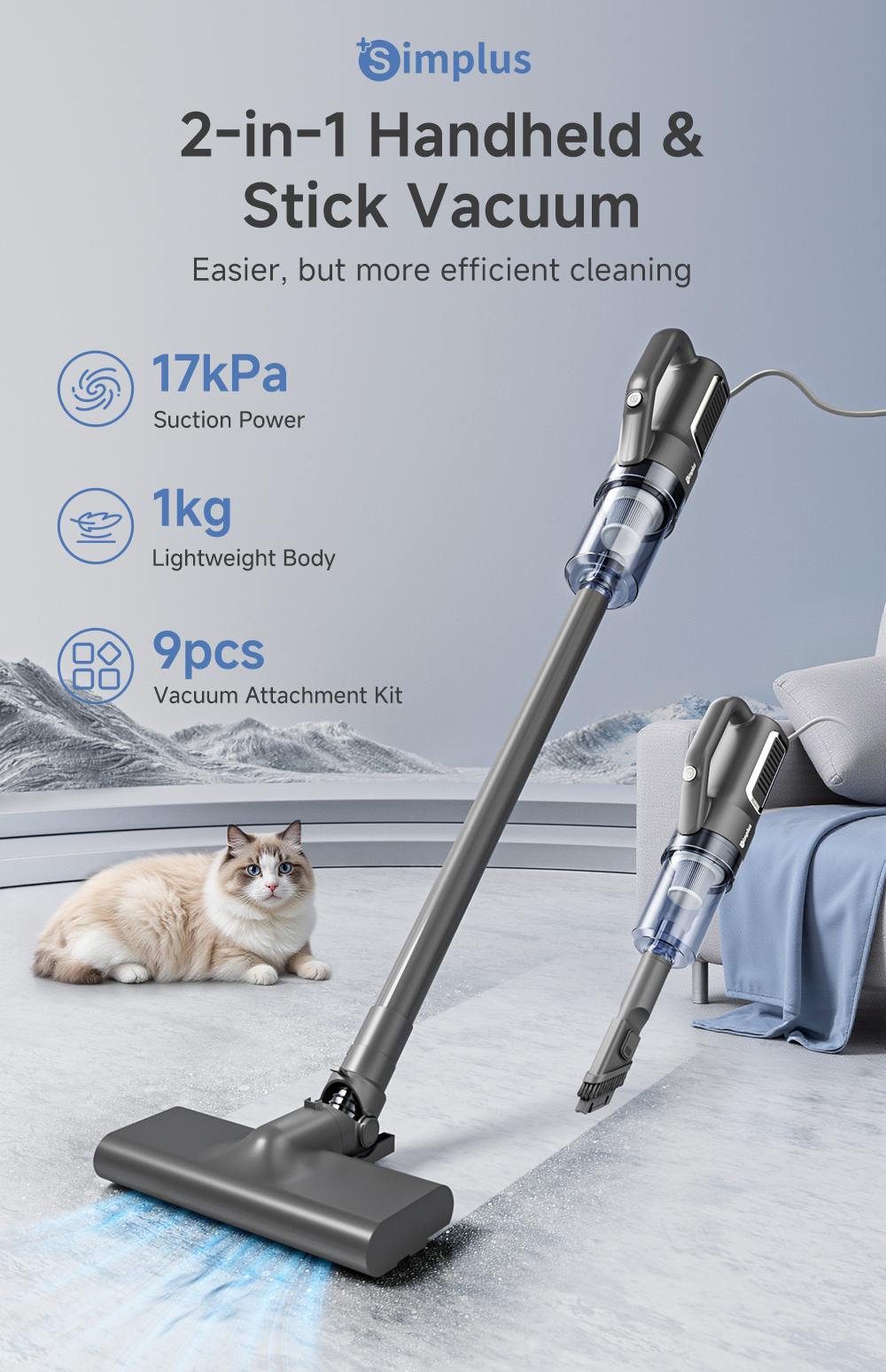 Simplus Vacuum Cleaner | 17,000Pa Suction Power | 500ml Dust Cup | 4 ...