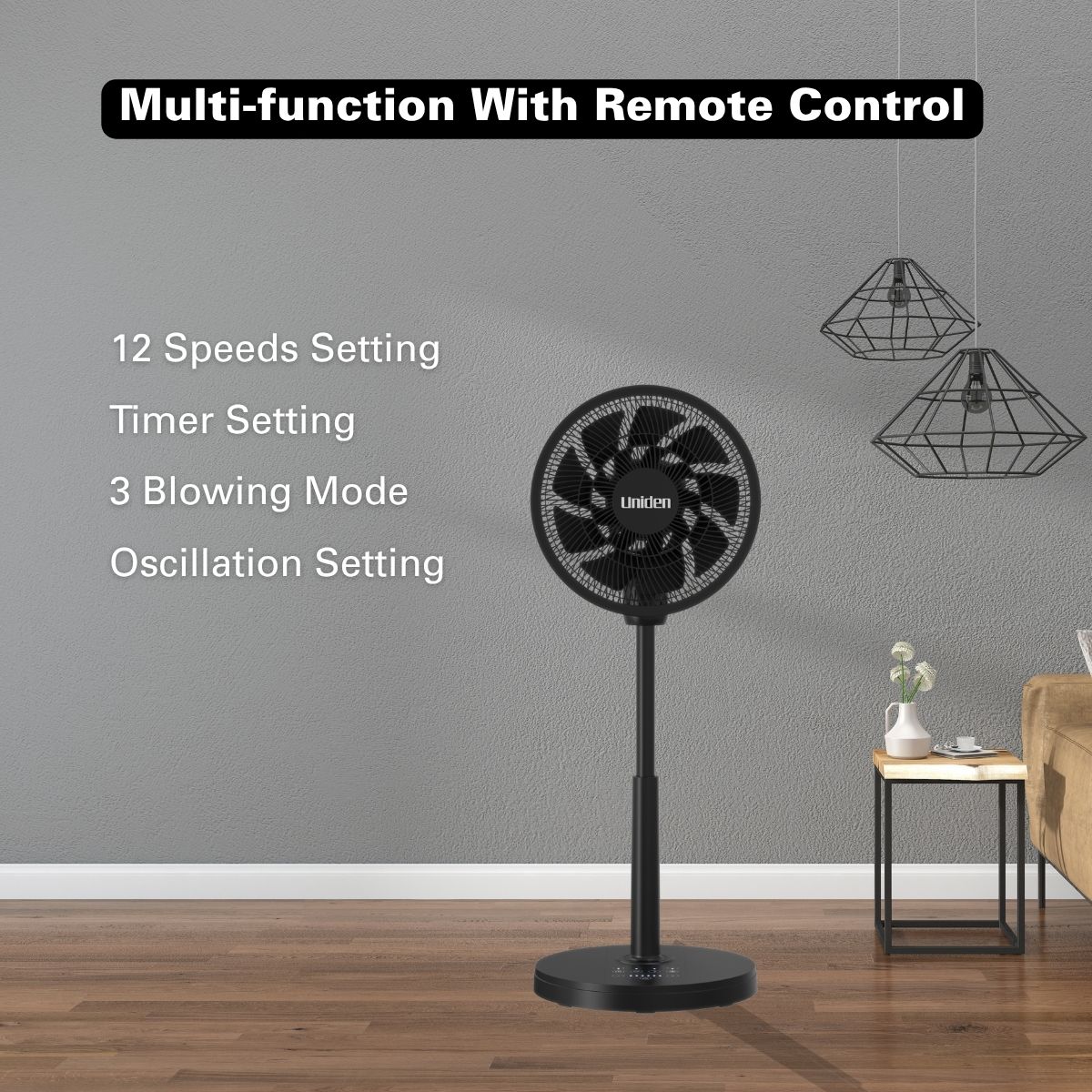 Uniden AF5120 - 12" 3D Oscillating DC Stand Fan, Height Adjustable ...