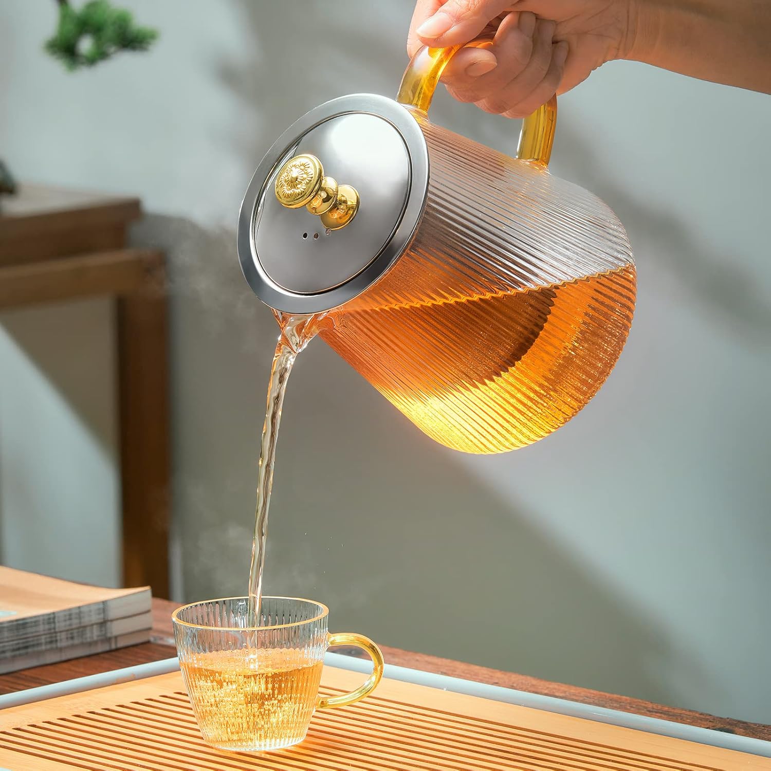 【SG】1L Glass Teapot with Removable Stainless Steel Infuser Heat ...