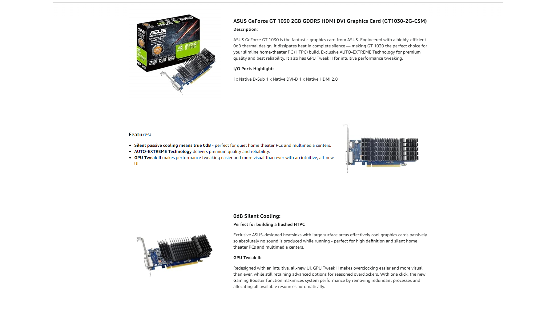 ASUS GeForce® GT 1030 2GB GDDR5 low profile graphics card for silent ...