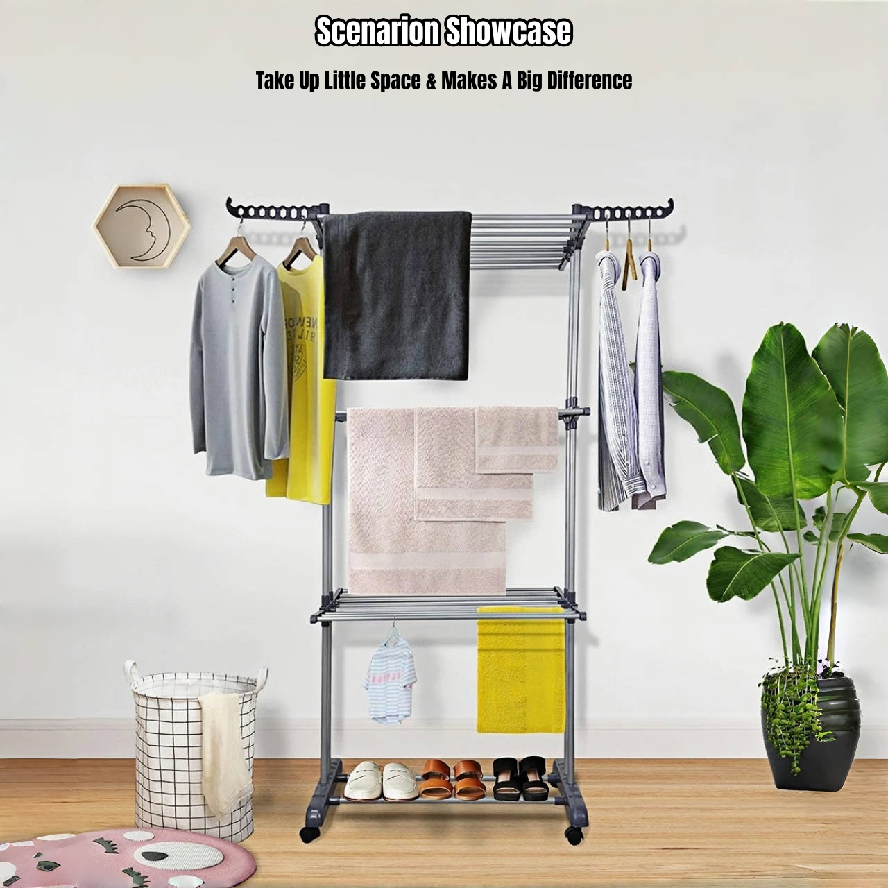 [SG Stock]Foldable Drying Rack With Wheels Korea Style Multifunctional ...