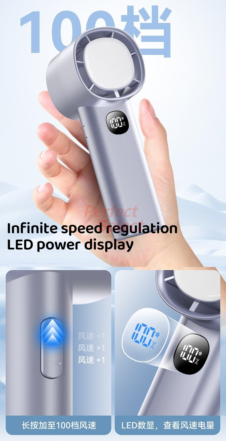 SG Portable Handheld Fan Turbo Jet Fan Strong Wind 100 Gear 4000mAh ...