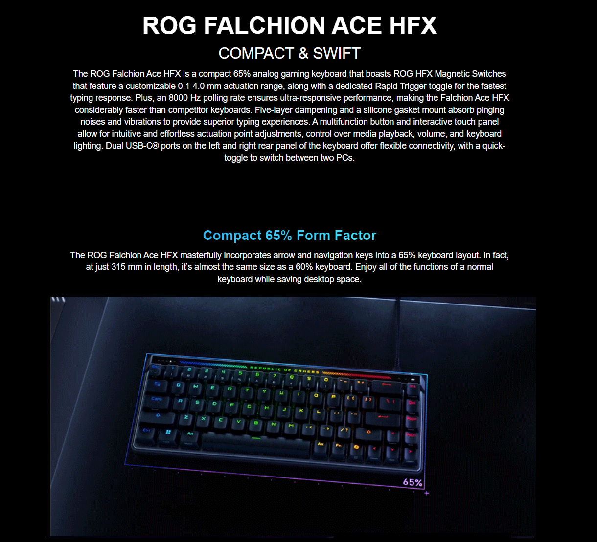 ROG Falchion Ace HFX 65% Magnetic Switch Analog Gaming Keyboard ...