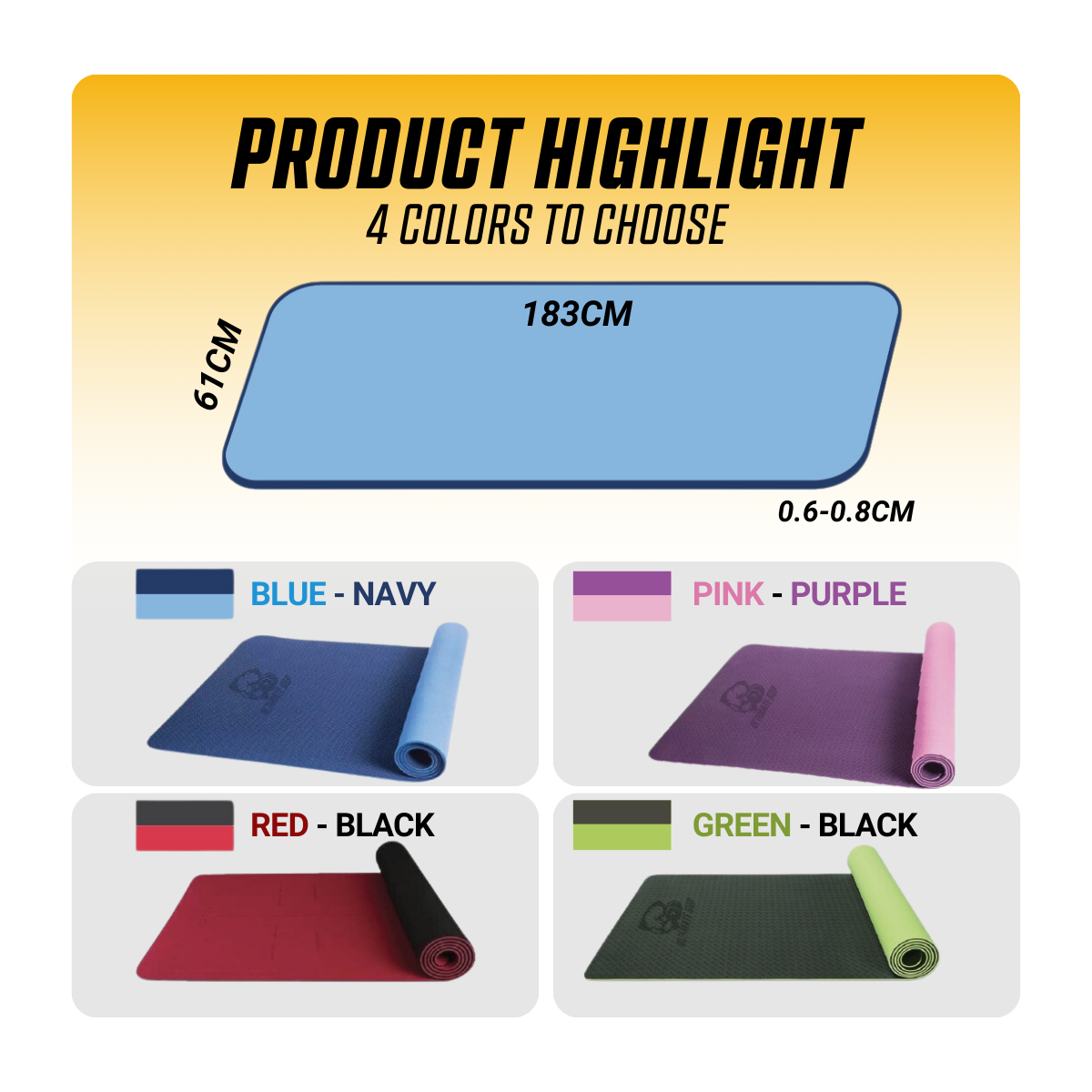 Fitness Pilates Yoga Mat TPE | Double Sided Color | Exercise Workout ...
