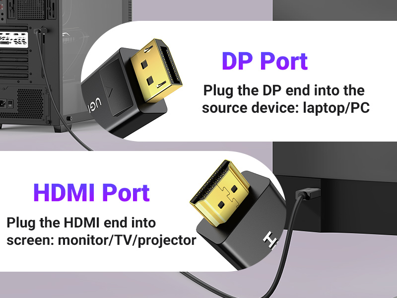 【For HDMI Monitor Only】UGREEN 4K Displayport (Source) to HDMI (Monitor) Cable single direction ...