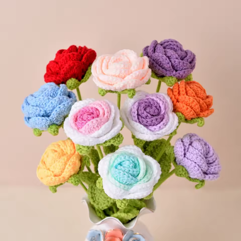 Knitting Crochet Hand Woven Rose Flowers Wedding Bridal Artificial ...