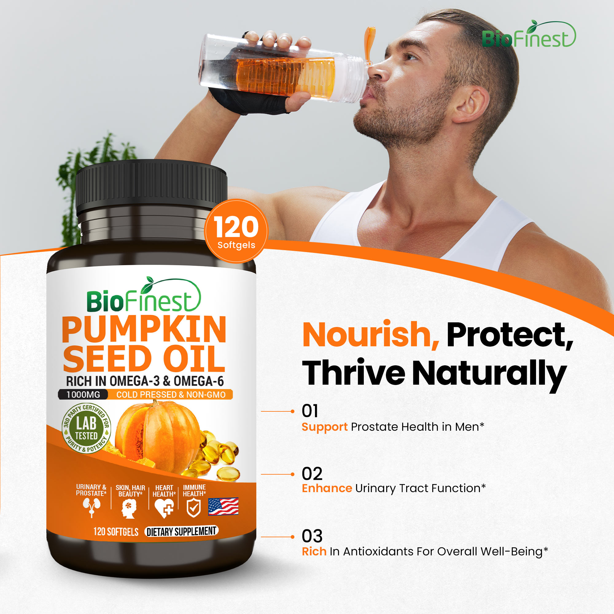 Biofinest Pumpkin Seed Oil Supplement - 1000mg Cold Pressed Omega 3 6 ...