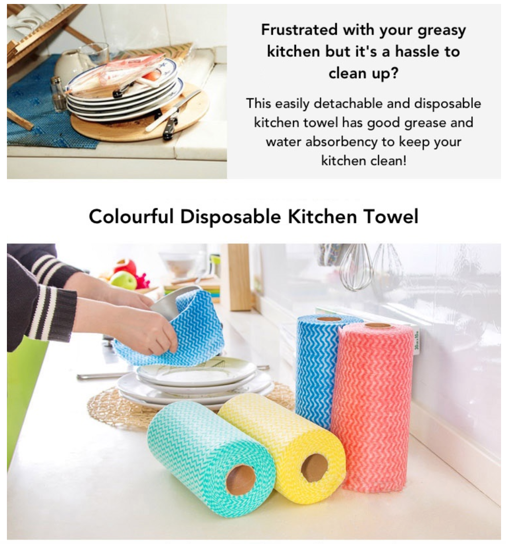 [SG STOCK] Colorful Disposable Kitchen Towel x 4 rolls(random color) 20 ...
