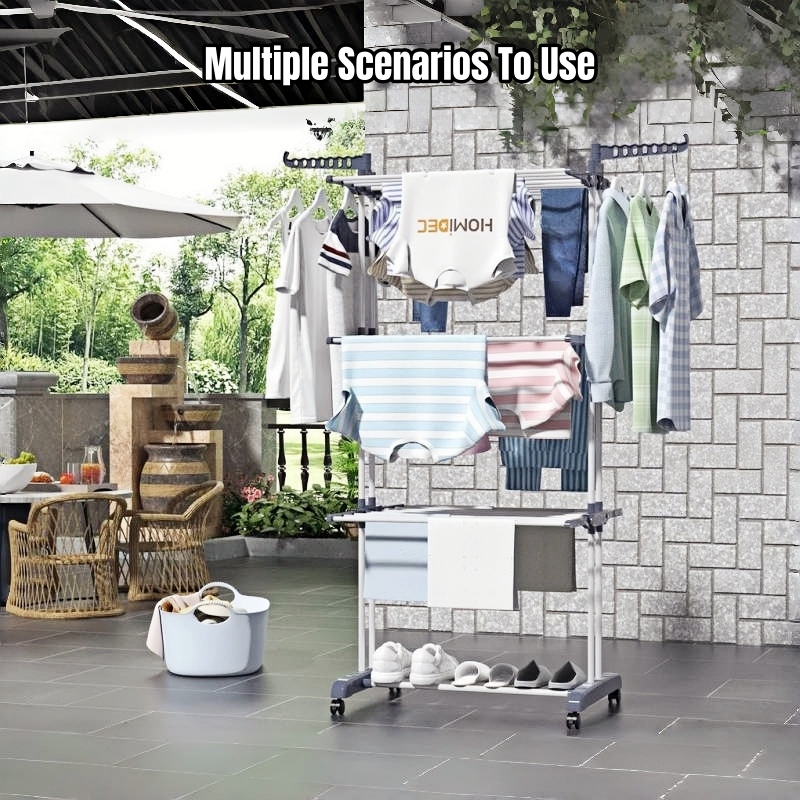 [SG Stock]Foldable Drying Rack With Wheels Korea Style Multifunctional ...