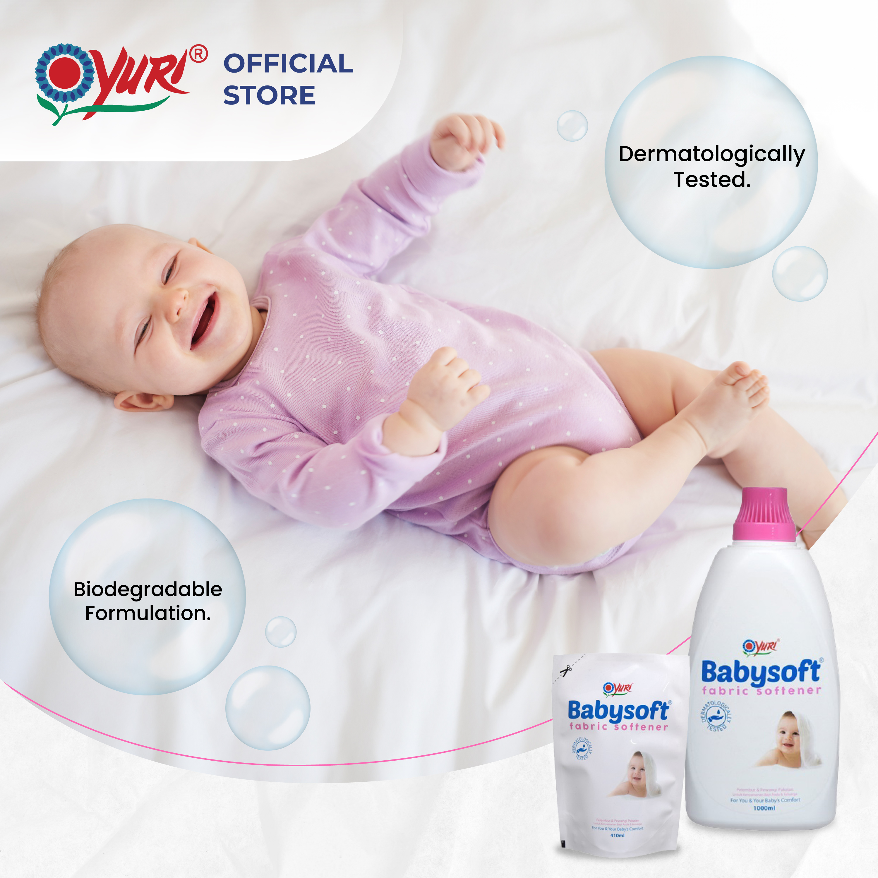 Yuri Babysoft Fabric Softener Refill 410ml (Dermatologically Tested ...