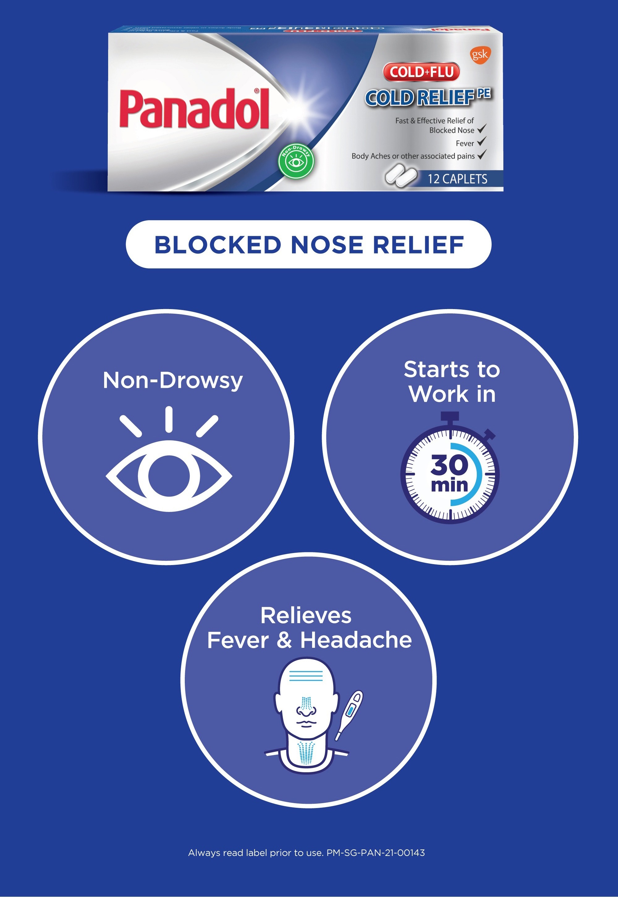 PANADOL Cold Relief PE, Fast & Effective Relief for: Blocked Nose, Cold ...