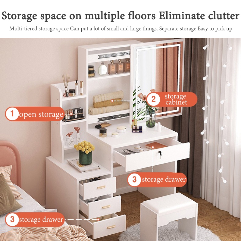 LED Dressing Table Bedroom Nordic Dressing Table Locker One-piece ...