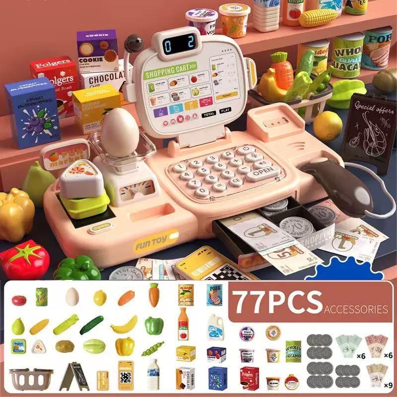 77PCS Children Pretend Play Cashier Interactive Cashier Intelligent ...