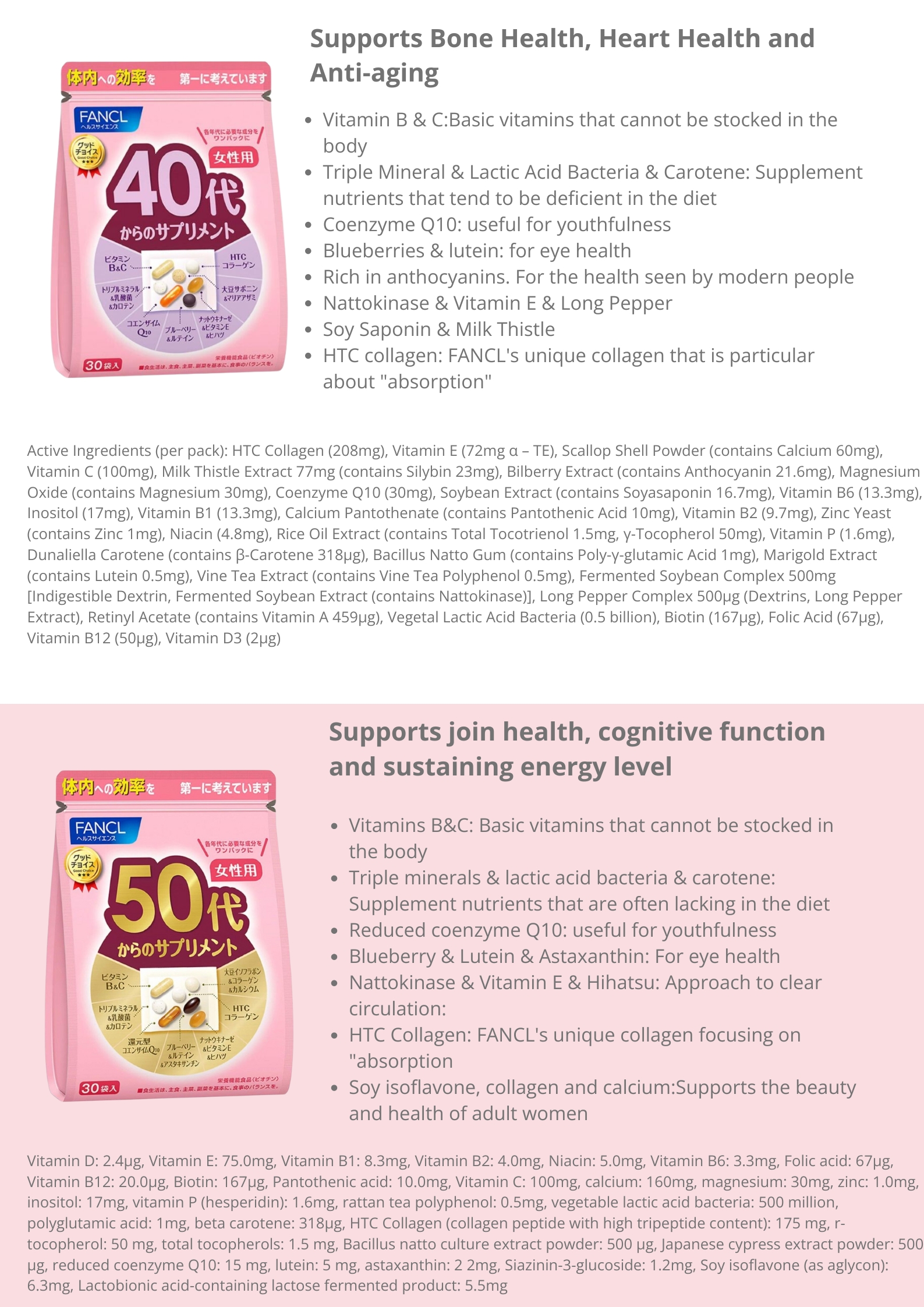 FANCL Age-Specific Health Supplements for Men & Women, 30 Sachets (2 ...