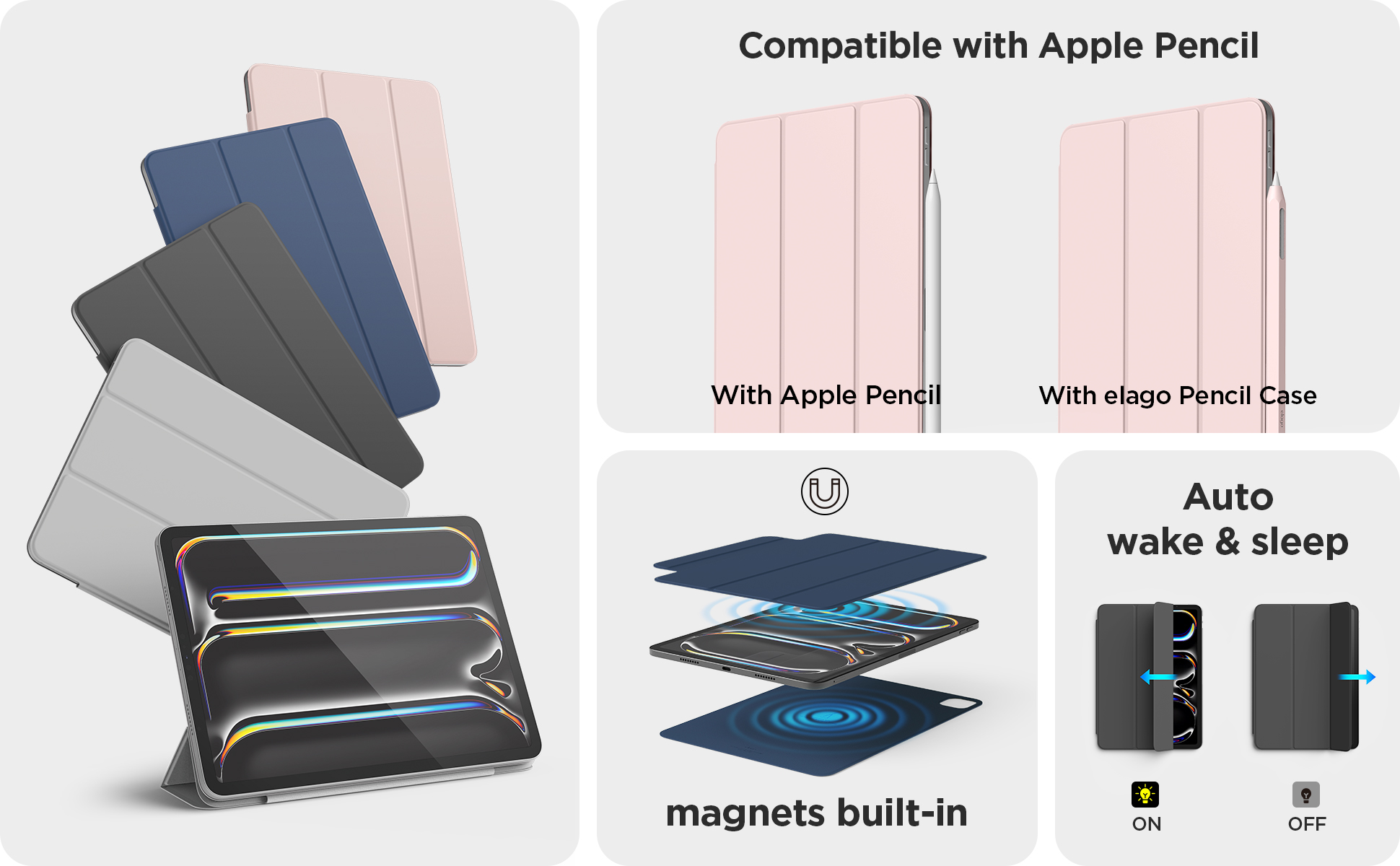 elago Powerful Magnetic Folio Case Compatible for New iPad Pro 11th M4 ...