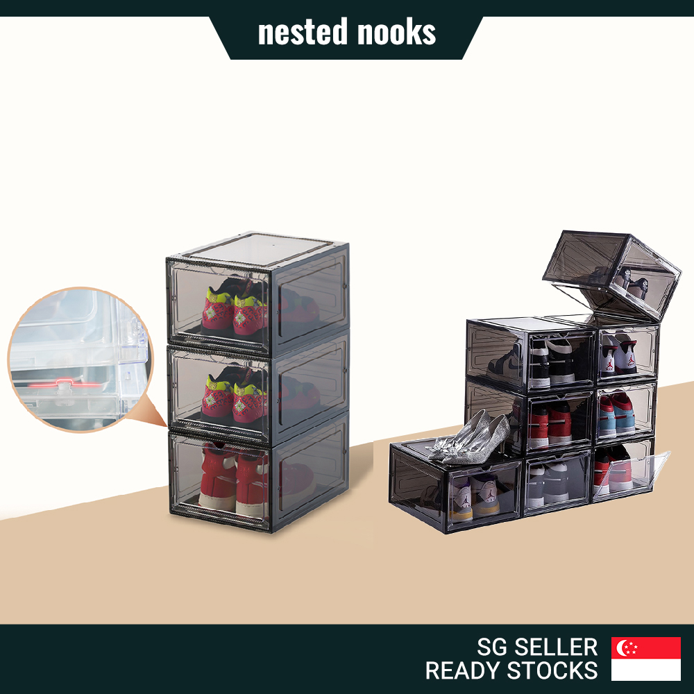 Premium Thick Solid Quality Display Transparent Shoe Box with Magentic ...