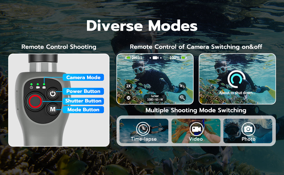 TELESIN Gopro underwater bluetooth remote control selfie stick up to ...