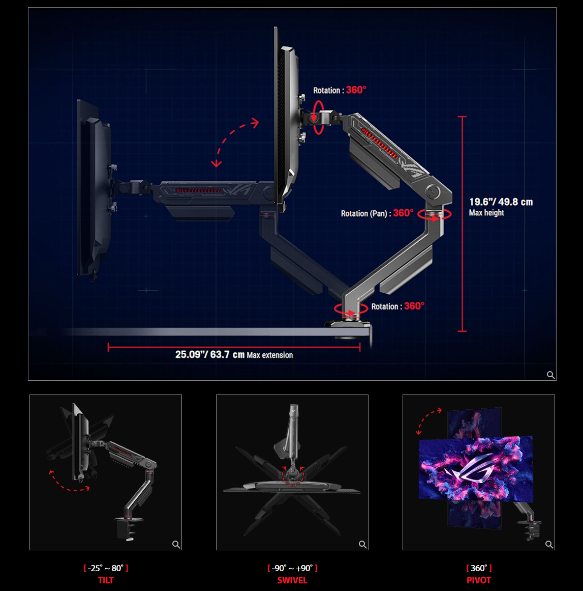 ROG Ergo Monitor Arm AAS01 - Cable Management, Ergonomic, supports up ...