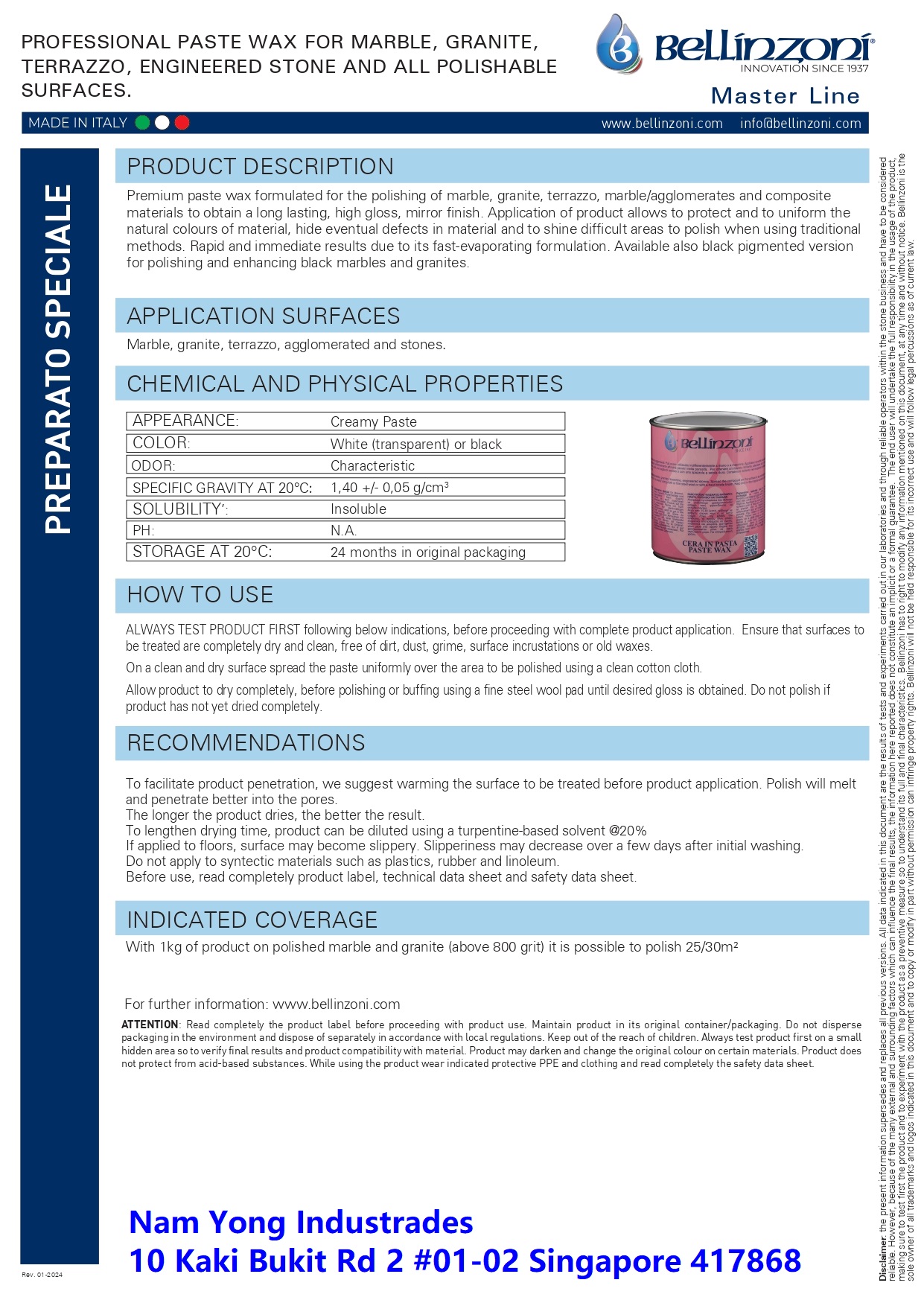 Bellinzoni Special Preparation Paste Wax For Marble, Granite, Stone ...