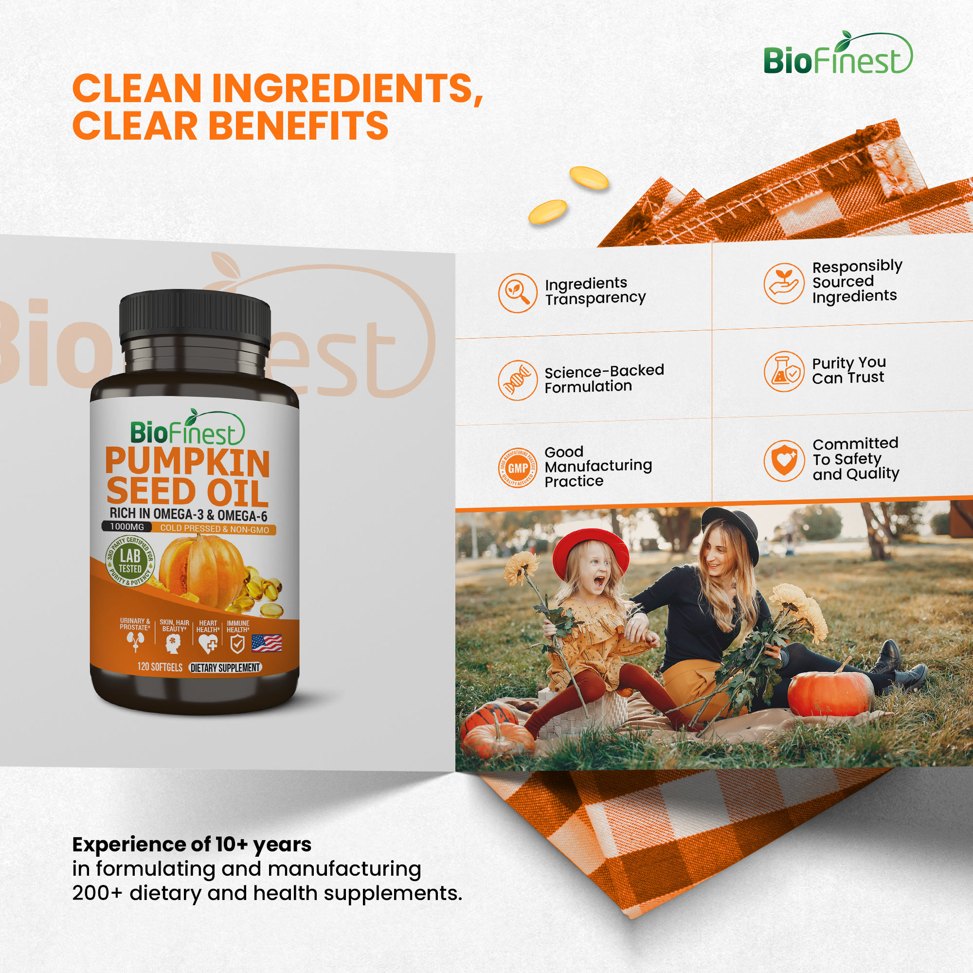 Biofinest Pumpkin Seed Oil Supplement Cold Pressed Omega 3 6 ...