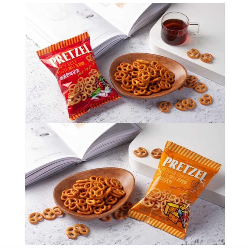 [KOREAN SNACK] SAMJIN Mini Crispy Pretzel Collection 70g Seafood,Cheese,Wasabi,Spicy Beef ...
