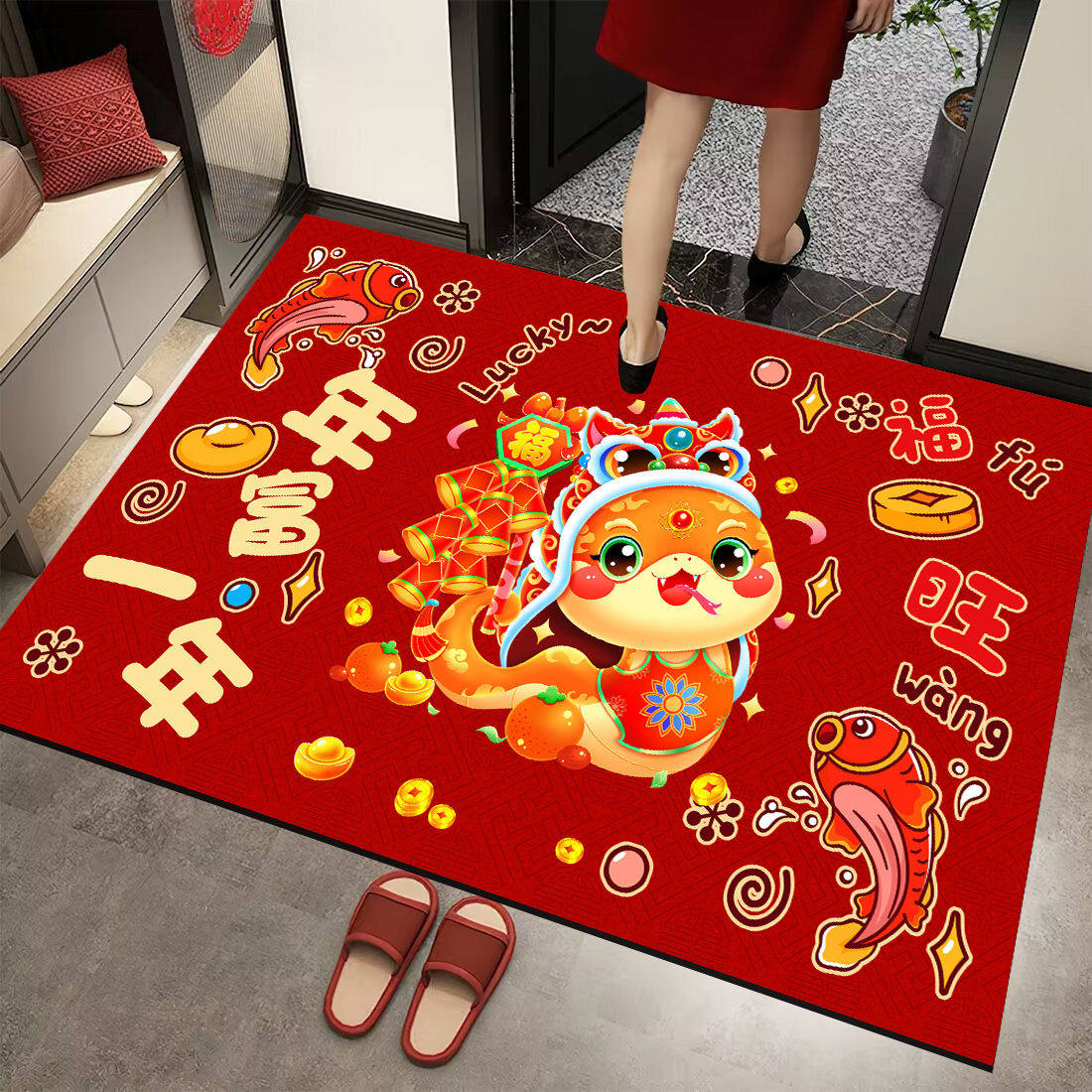 🔥SG STOCK🔥 Red Festive Floor Mats, Beautiful Style Washable Non-Slip ...