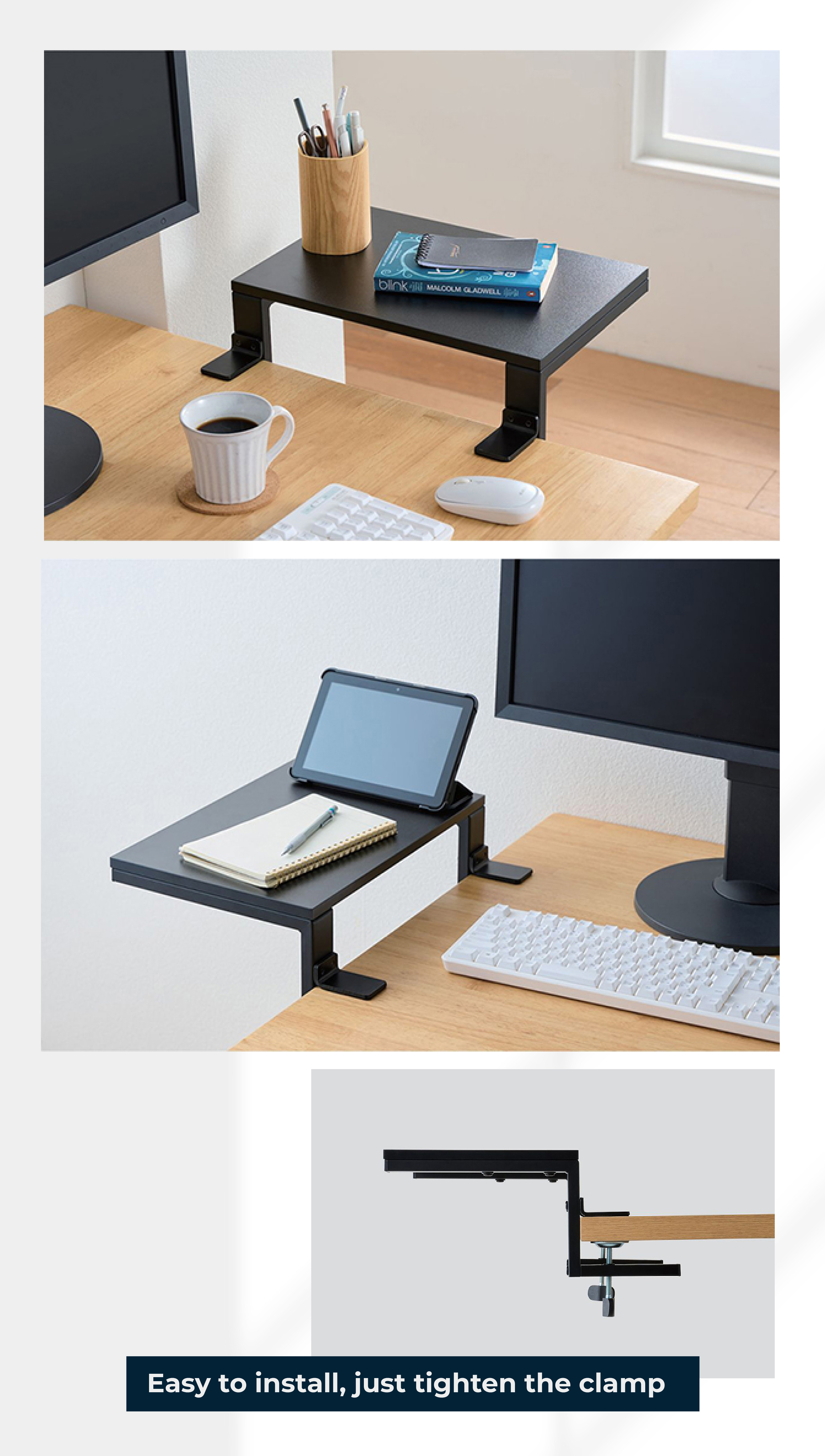 ELECOM Monitor Stand/ Desk Extension Board/PCA-DPST3825BK/ Clamp Type ...