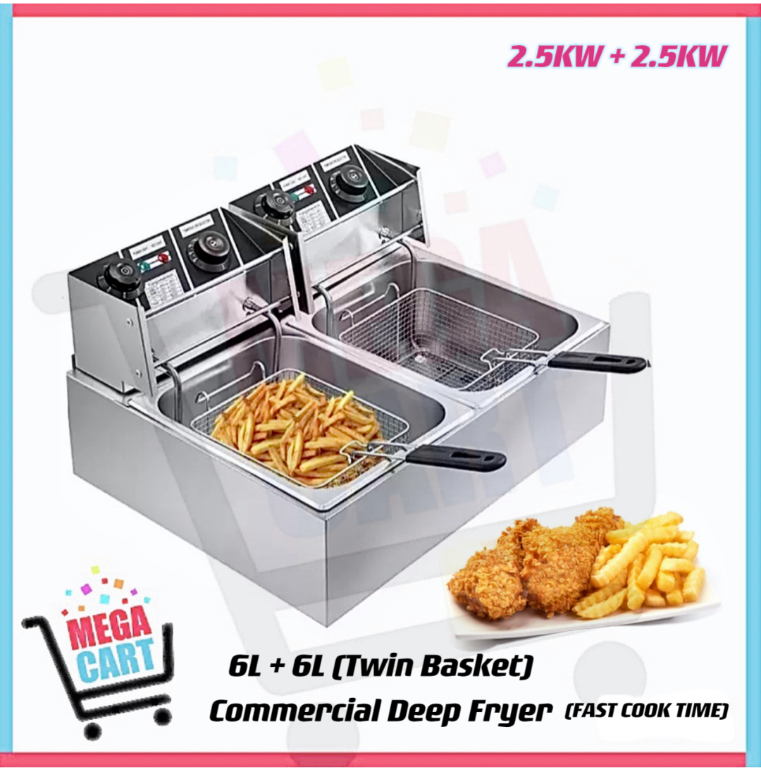 6L + 6L Commercial (Twin Tank) Electric Deep Fryer (2500W + 2500W ...