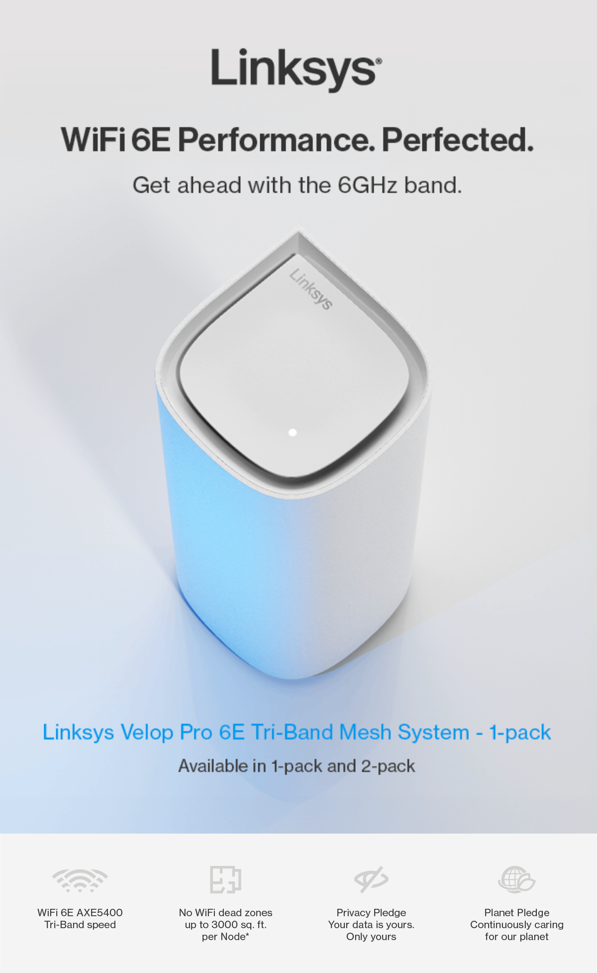 Linksys Velop Pro 6E AXE5400 Tri-Band Mesh WiFi 6E System ( MX6201-AH ...