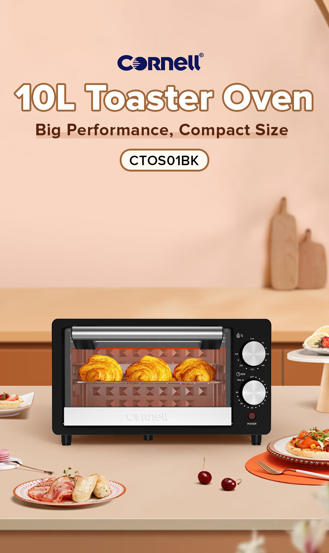Cornell 10L Compact Toaster Oven with 4 Heating Elements CTOS01BK ...