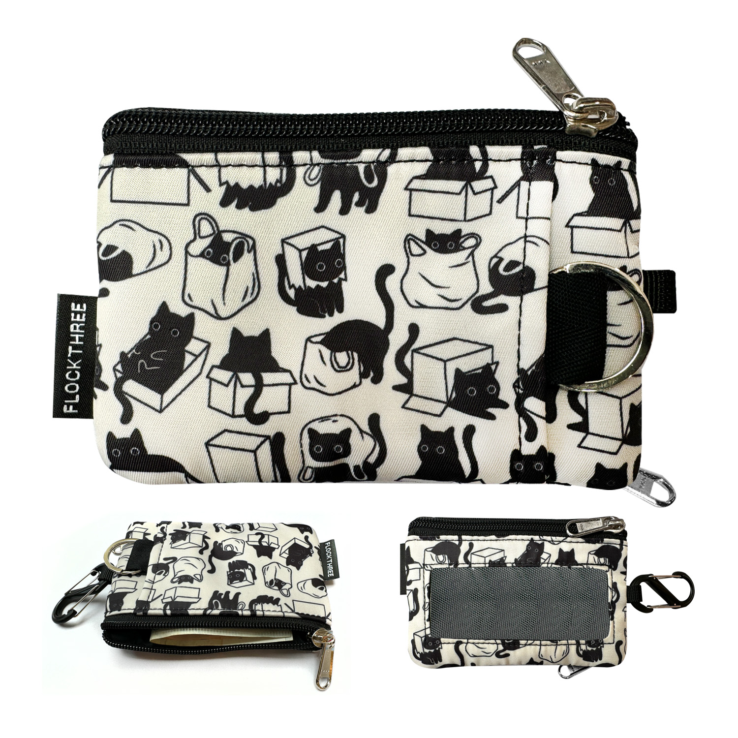 FLOCK THREE Water Resistant Coin Card Wallet Purse Holder with Key Ring ...