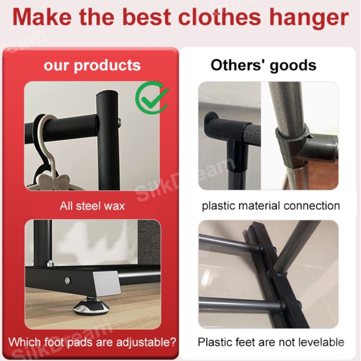 Single/Double-Pole Clothes Hanging Rack Steel Pipe Clothes Rack Drying ...