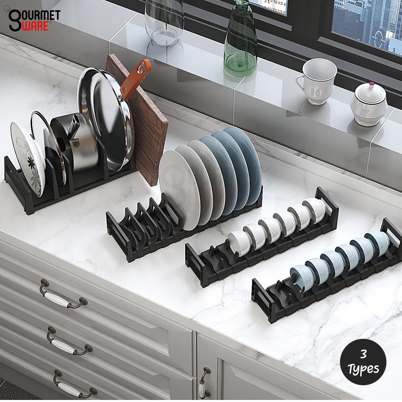 [SG Stock] Adjustable Plate Bowl Rack Storage | Cabinet Drawer ...