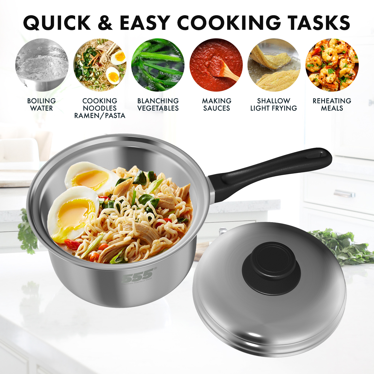 555 Classic Stainless Steel Saucepan - 304 Stainless Steel for Gas ...