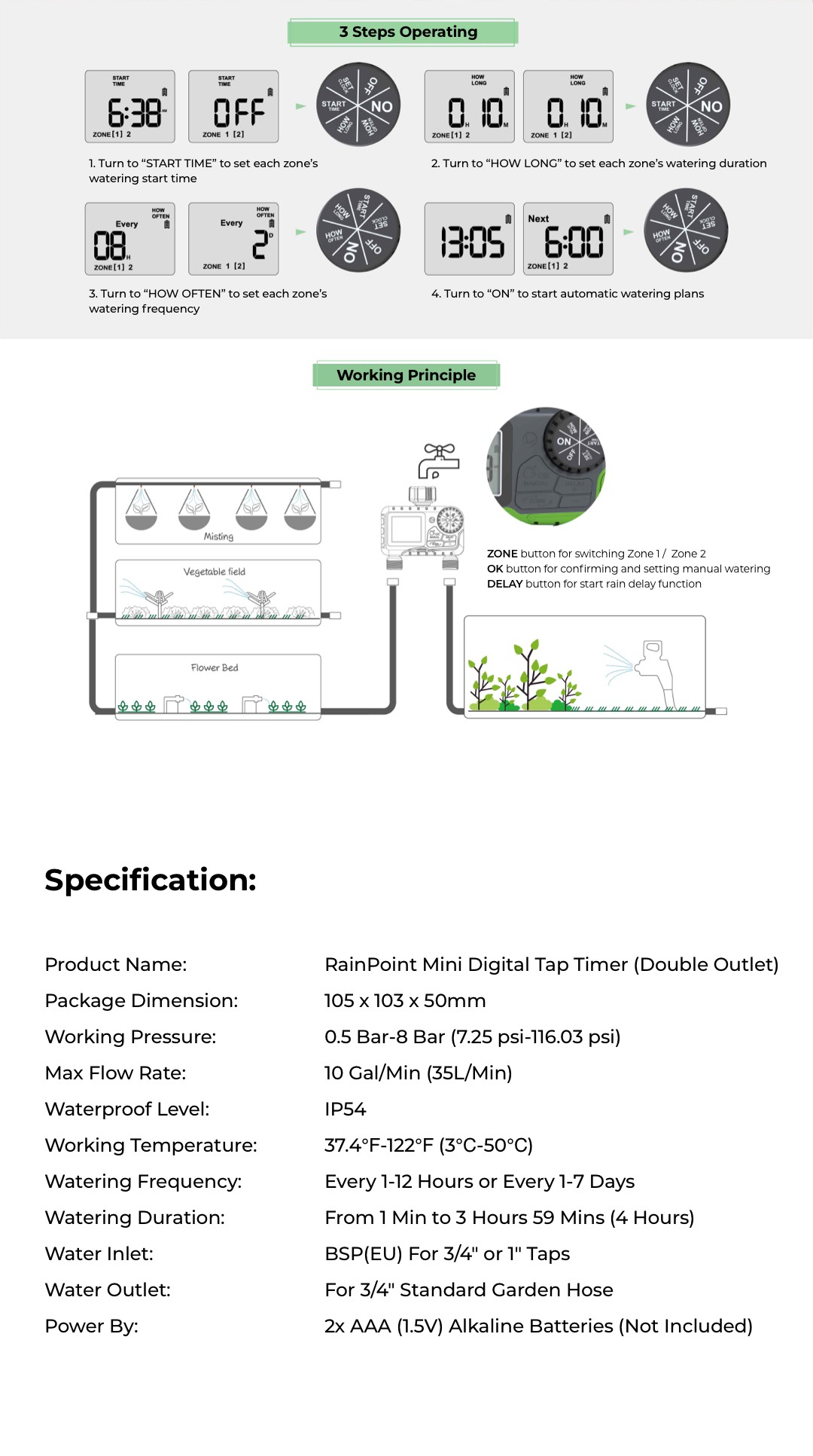 RainPoint Mini Digital Tap Timer [Auto Garden Watering, Programmable ...