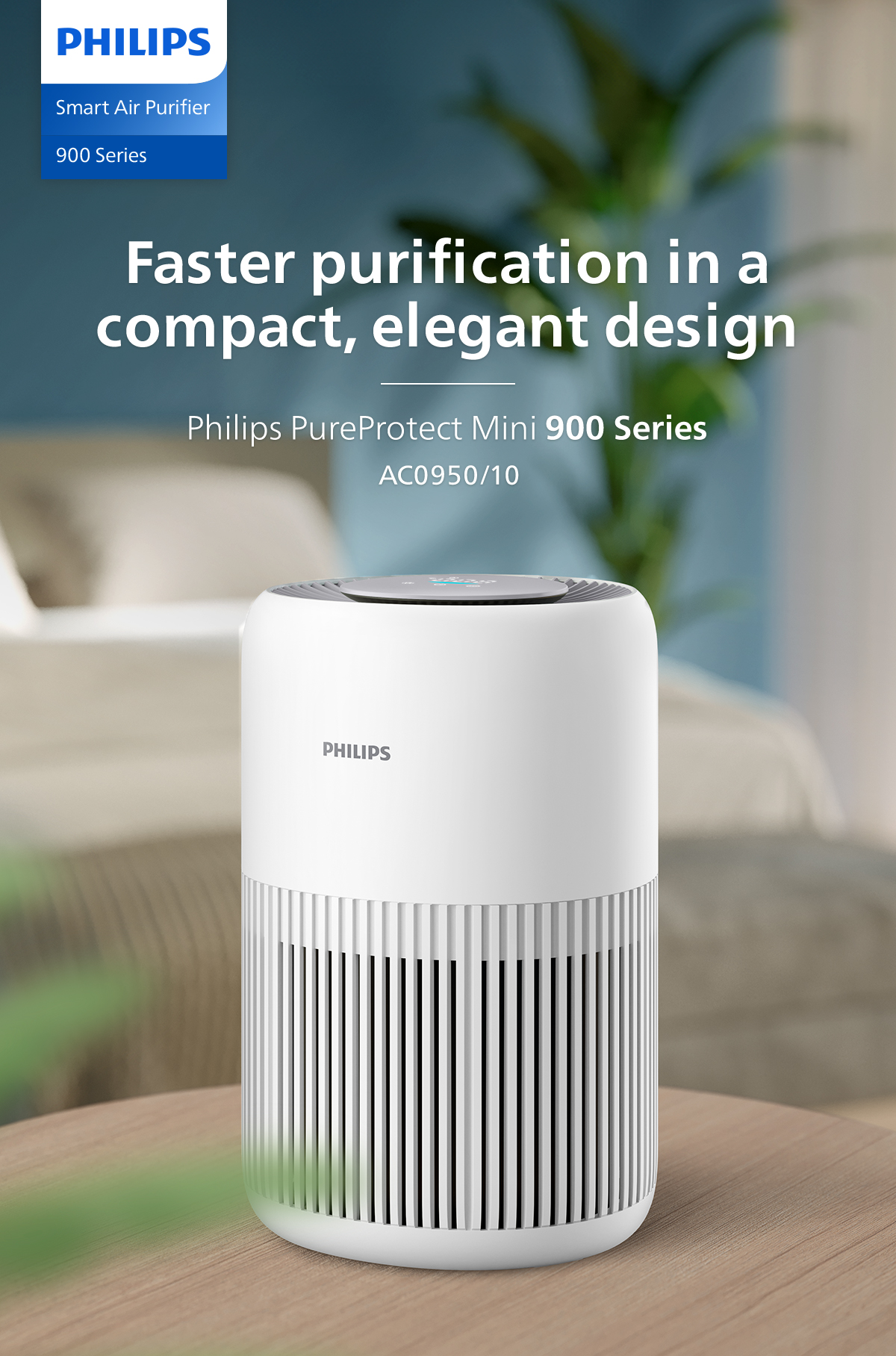 PHILIPS Smart Air Purifier Mini 900 Series - AC0950/10, HEPA, 250m³/h ...