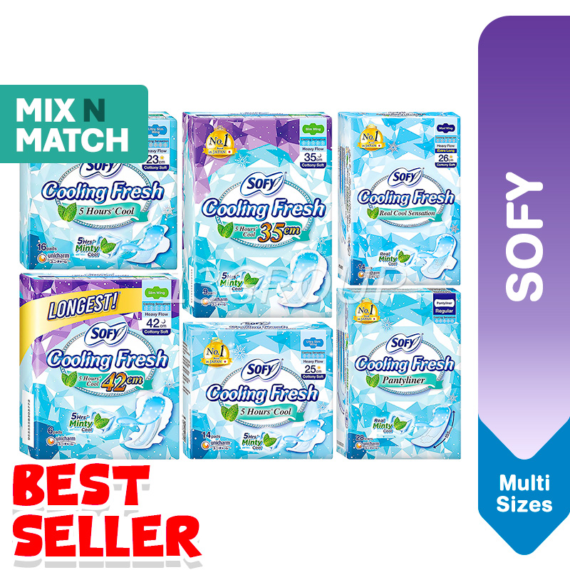 SOFY Cooling Fresh Sanitary Pad Pantyliner Ultra Slim Wing, 6s-28s ...