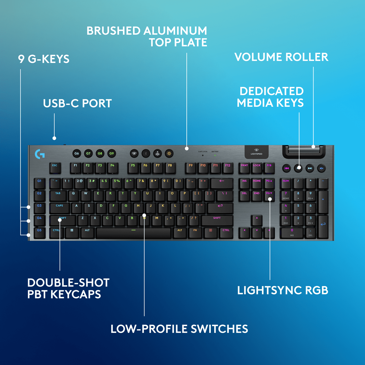 Logitech G915 X Lightspeed Bluetooth Wireless Low Profile RGB Keyboard ...