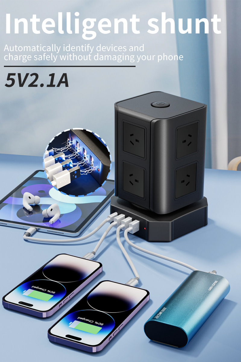 [SG] Smart Power Strip w/4 USB Ports & 3 AC Outlets (UK Vertical Space ...