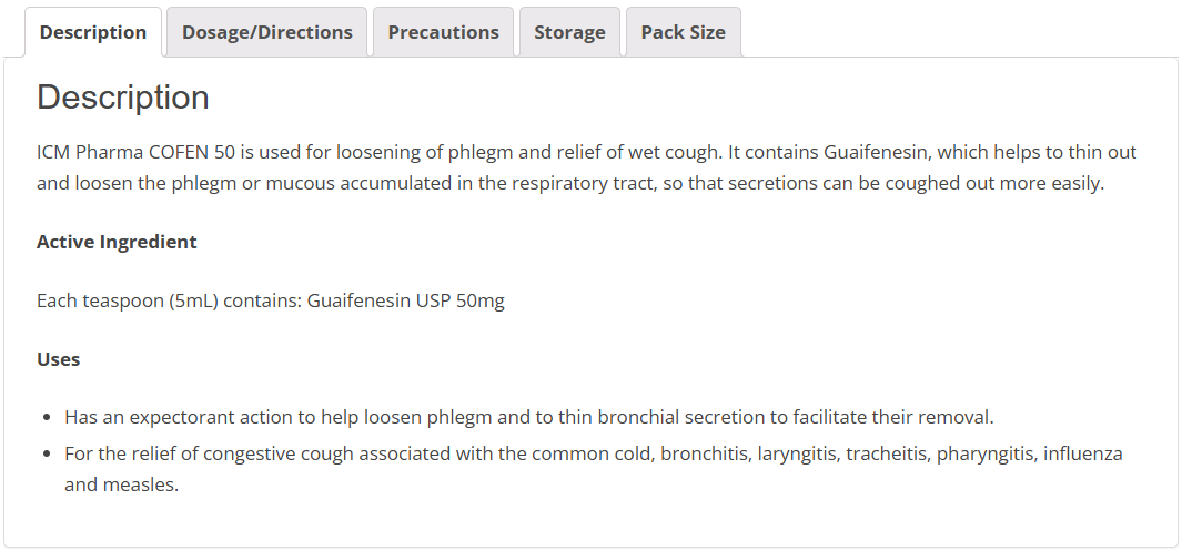 COFEN 50 Cough Mixture for Loosening of Phlegm and Relieve of Cough ...