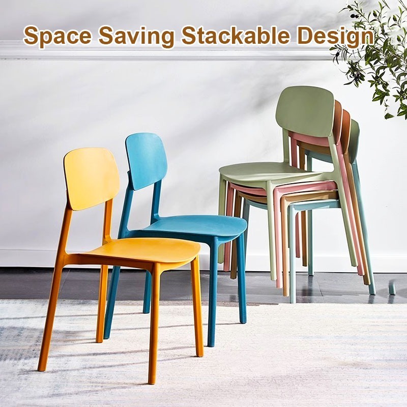 【Multi-Color】Nordic Plastic Chair Dining Chair Stackable Home Chair ...