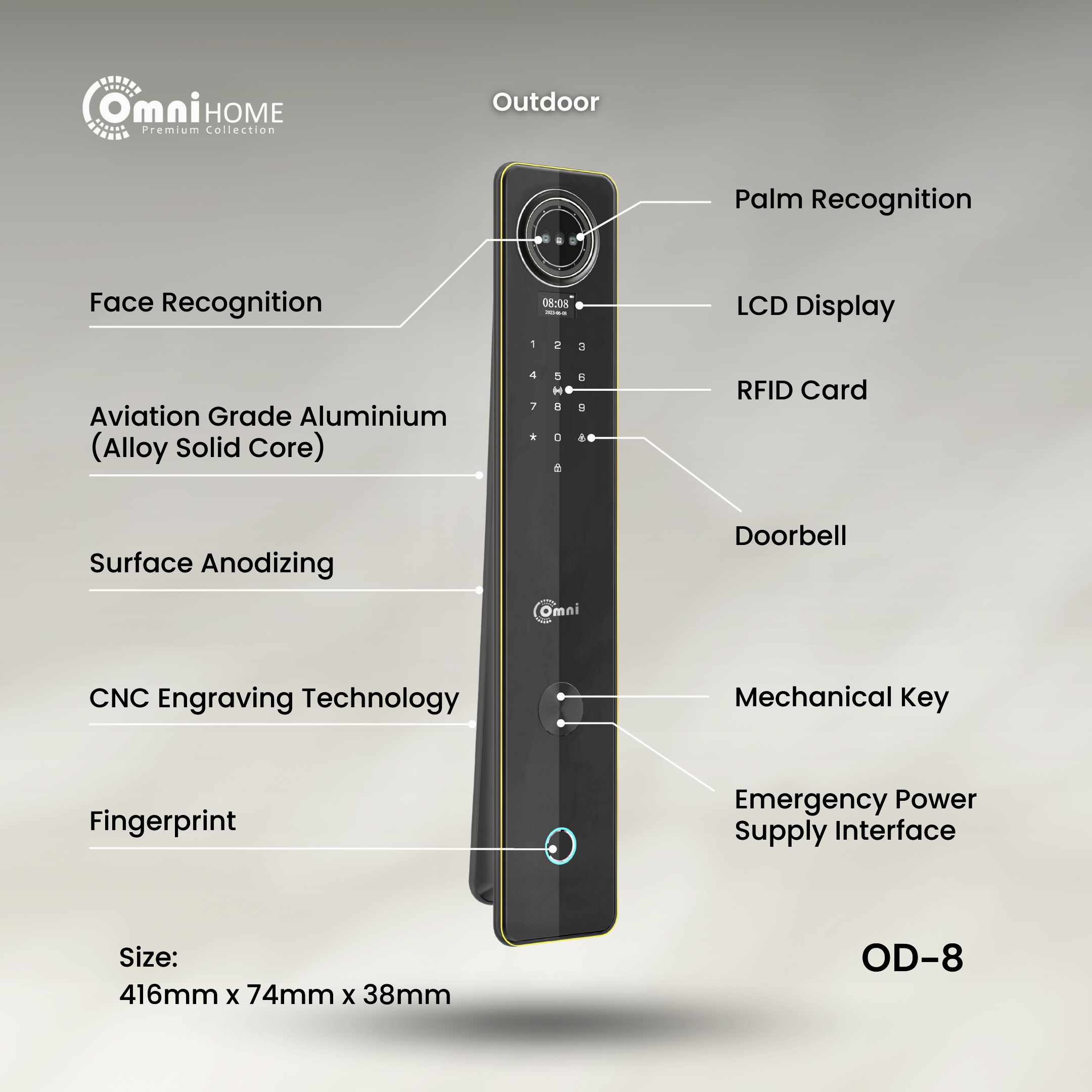 FREE Installation OD-8 Omni Digital Door Lock Smart Lock Face Palm Recognition App Door Gate ...