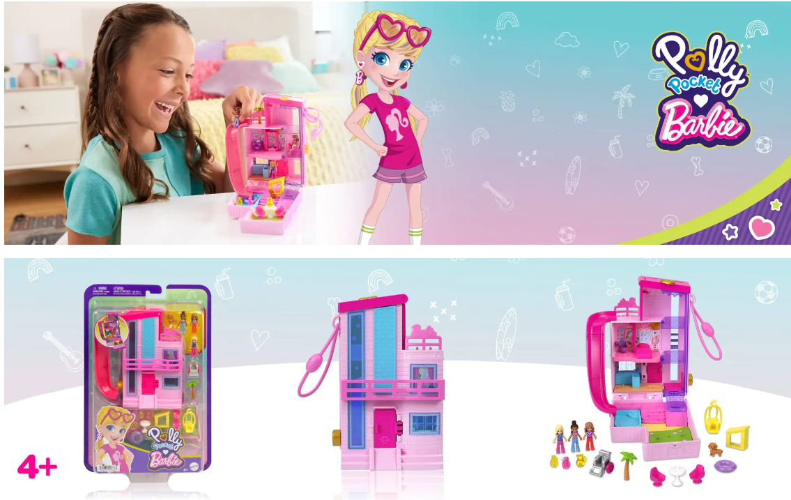 Polly Pocket Barbie Dreamhouse Compact, Dollhouse Playset With 3 Micro ...