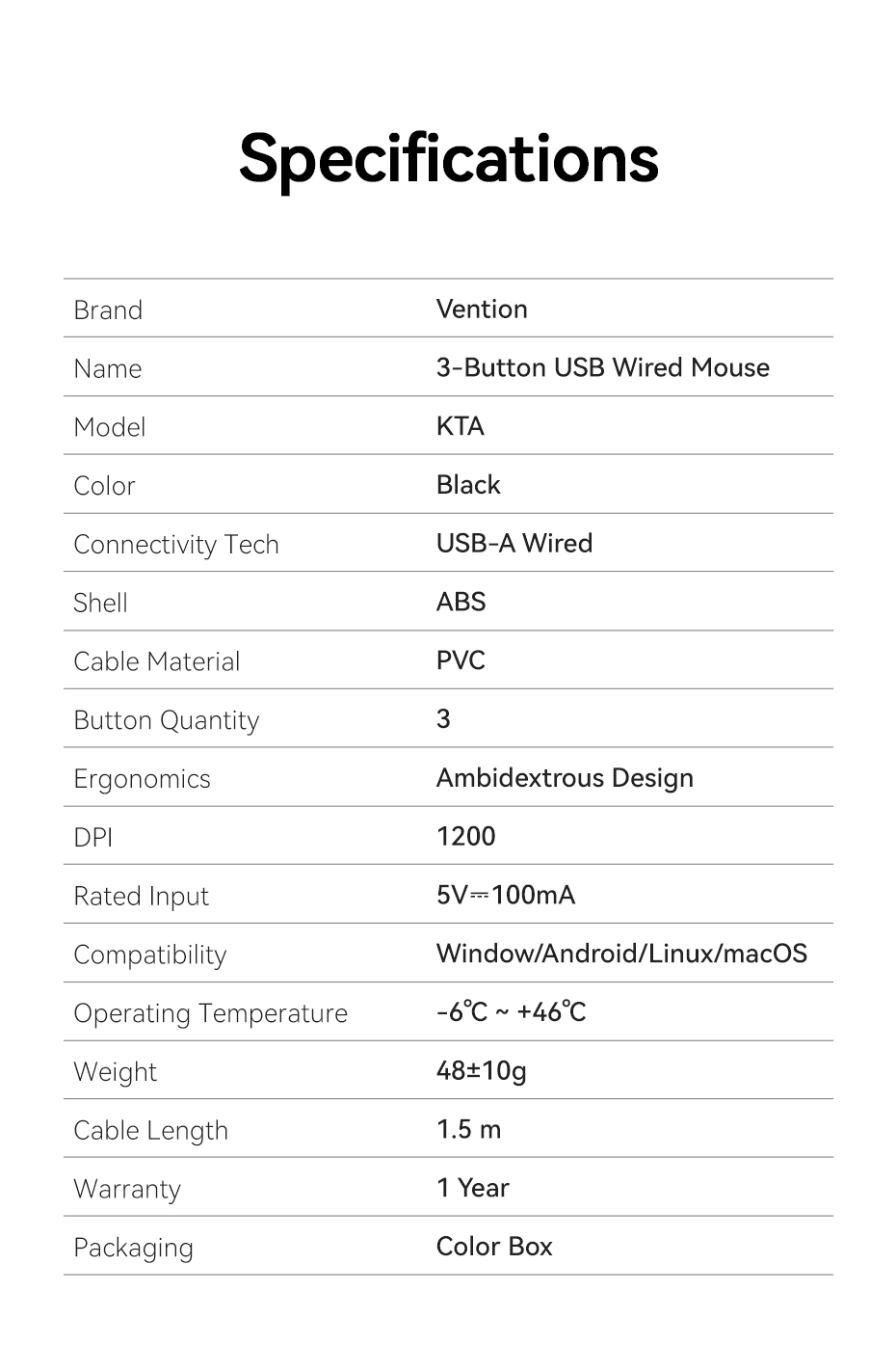 Vention High Performance Wired USB Mouse Optical Sensor 1200 DPI With ...