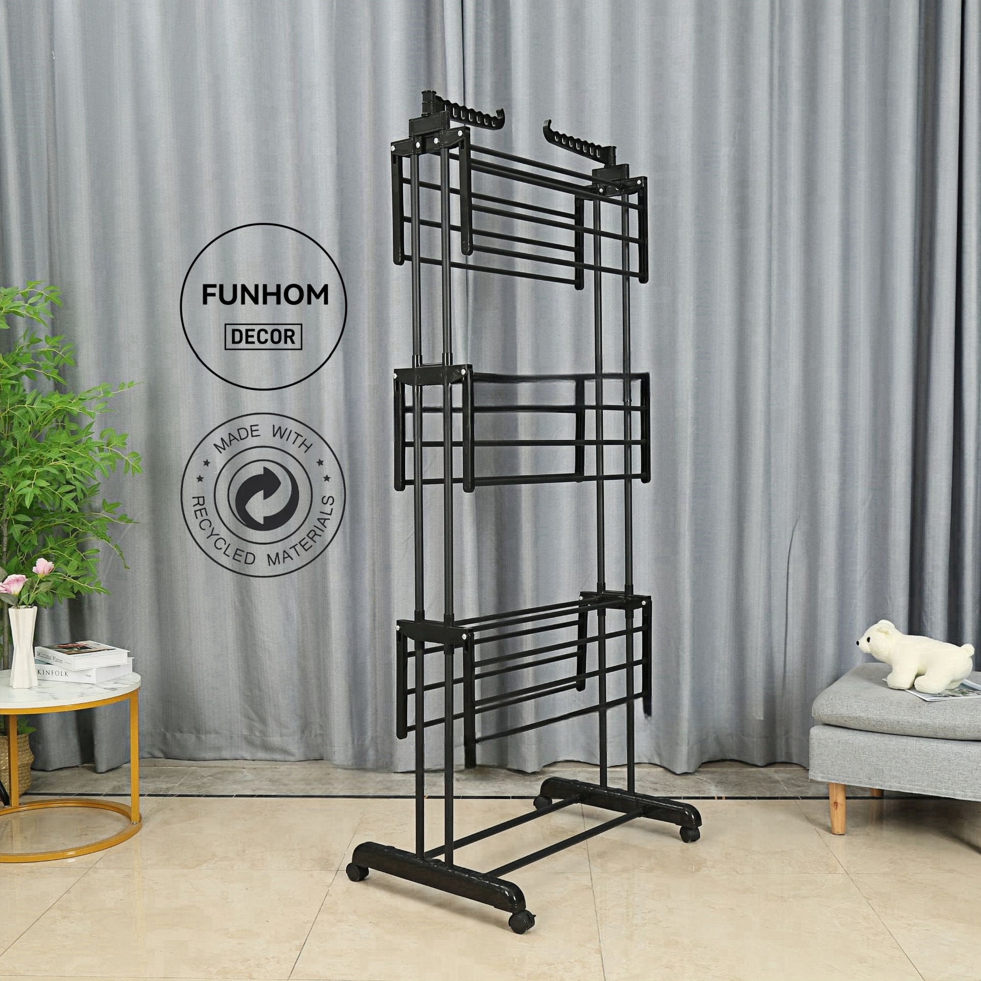 [SG Stock]Foldable Drying Rack With Wheels Korea Style Multifunctional ...