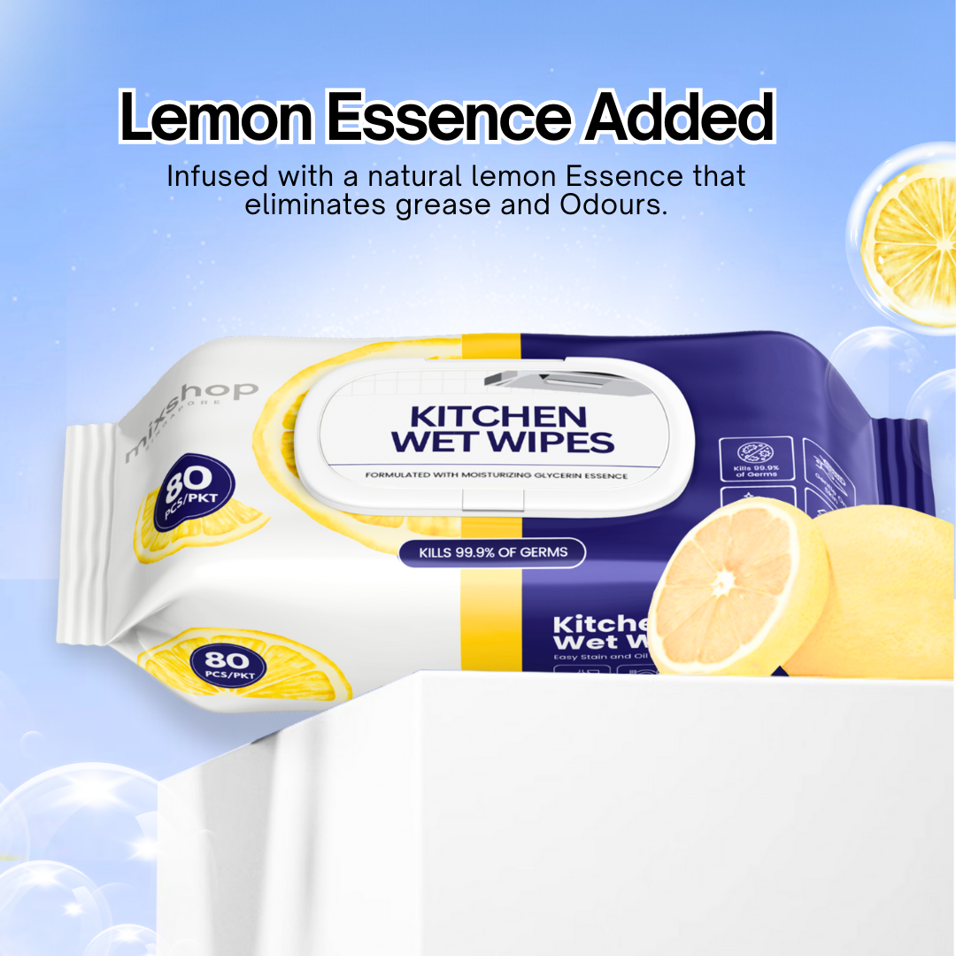 mixshop Kitchen Wet Wipes Lemon, 3 Pkt per Carton Total 240 Sheets, Oil ...
