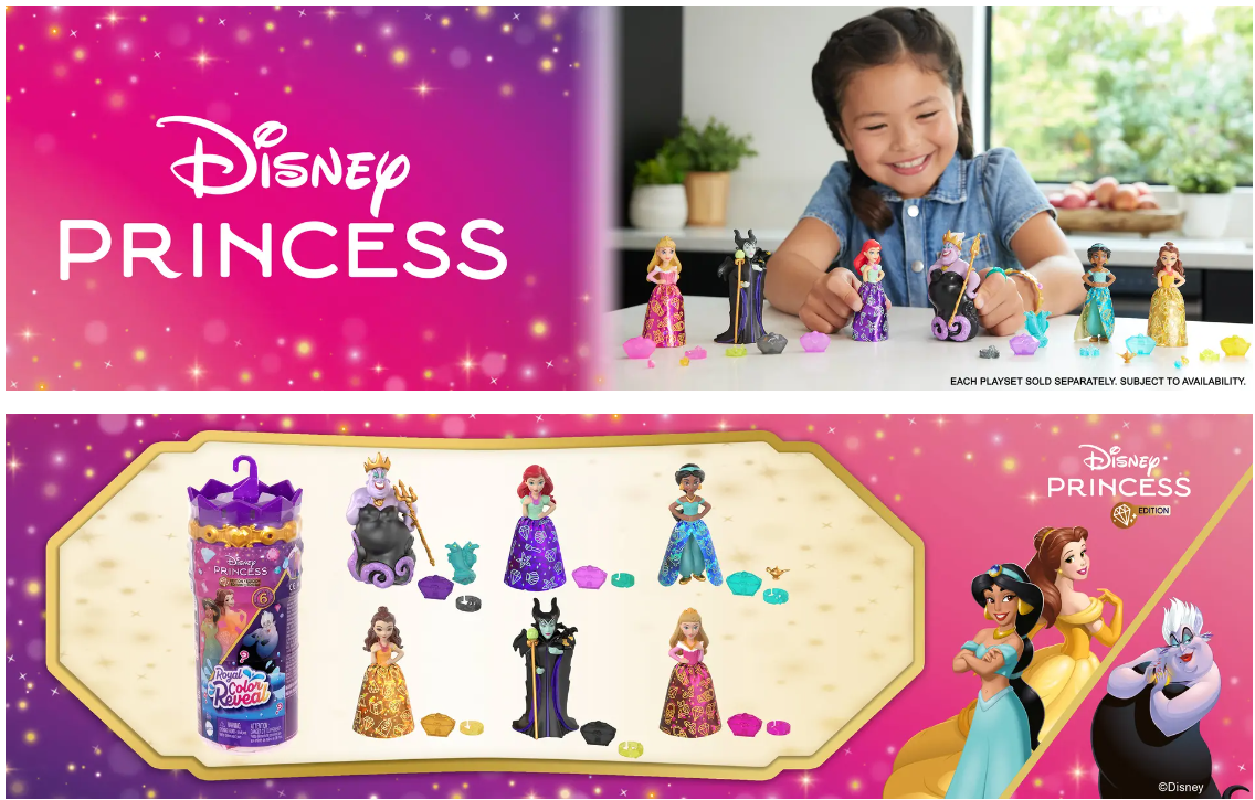 Disney Princess Royal Color Reveal Princess Or Villain Small Doll With ...